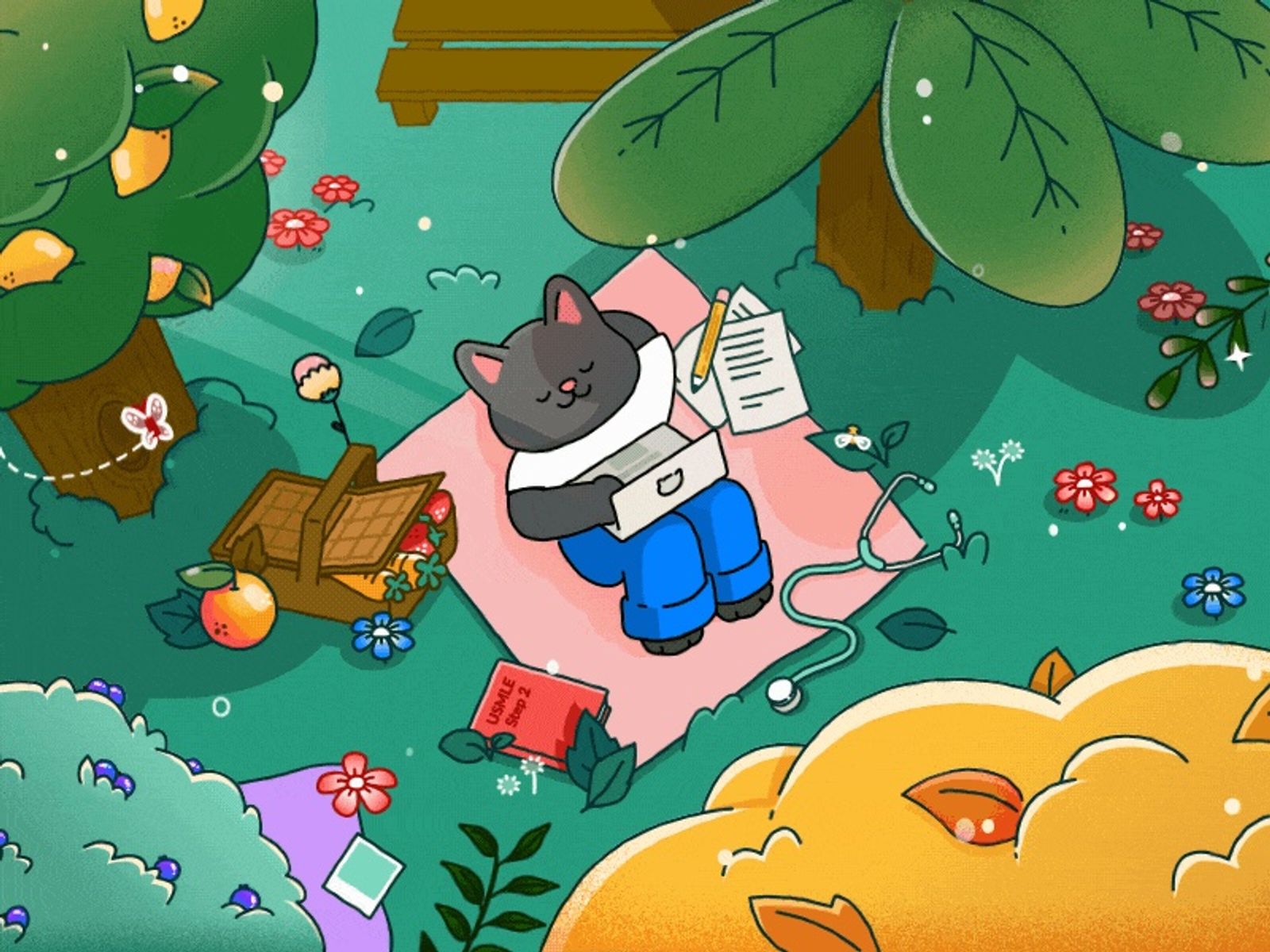 cat in spring_ CRED TO BEHANCE - Dynamic Wallpaper Club