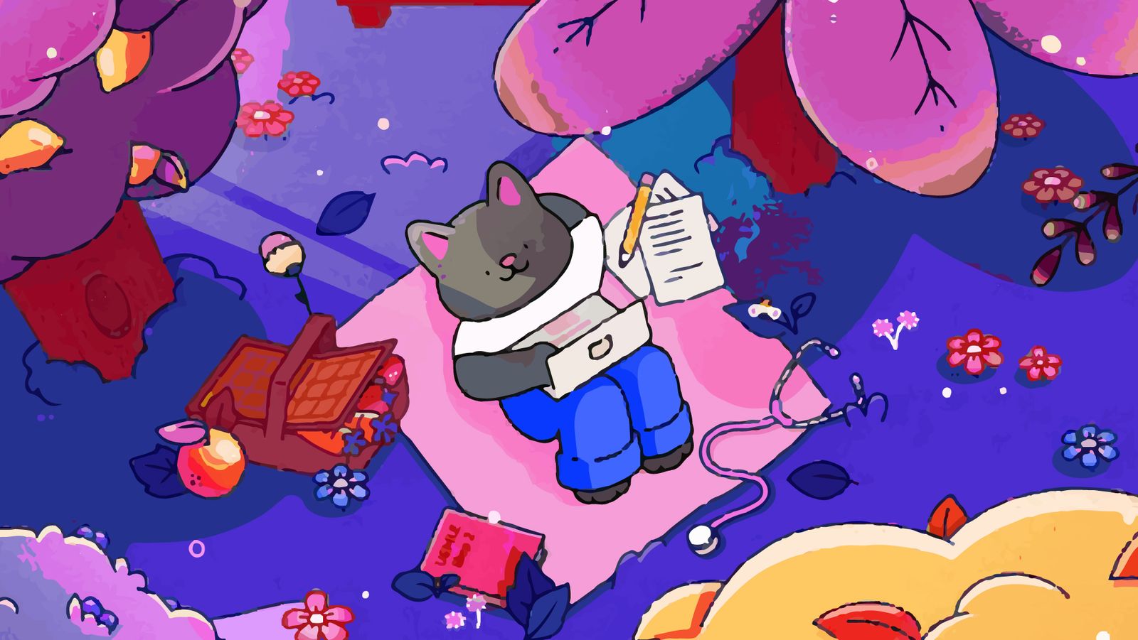 cat in spring_ CRED TO BEHANCE - Dynamic Wallpaper Club