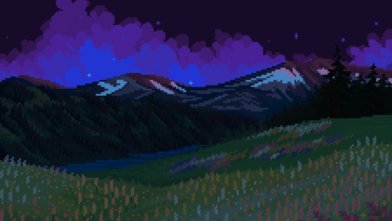 Pixelated Field Landscape - Dynamic Wallpaper Club