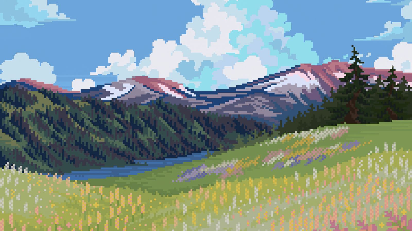 Pixelated Field Landscape - Dynamic Wallpaper Club